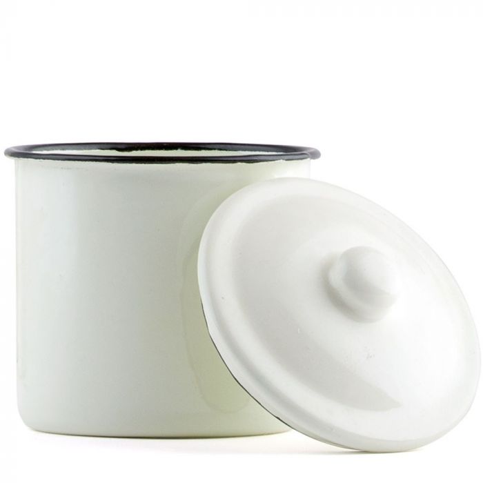 Vintage White Enamelware Canister With Lid Favor (4)